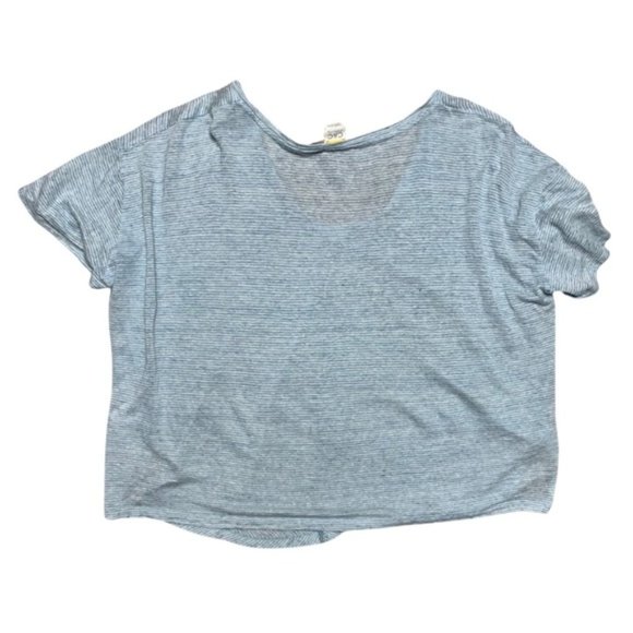 Tops | Cc California Womens Blue Linen V Neck Striped Short Sleeve ...